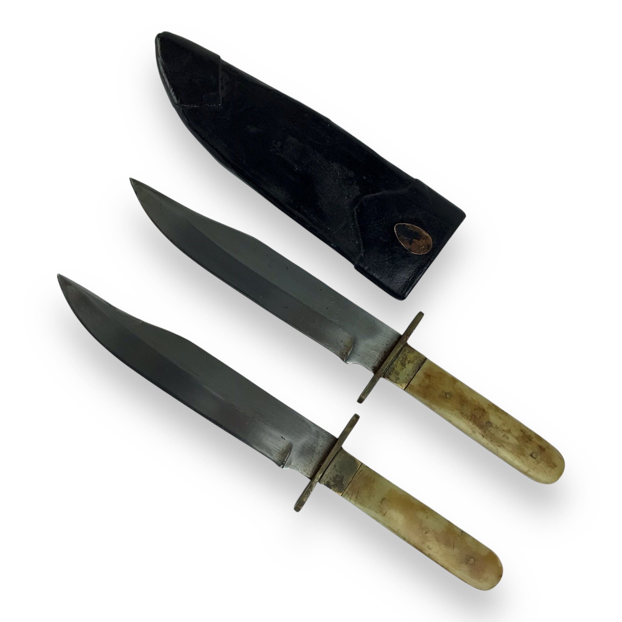 American Frontier 19thC Bowie Knives together in one sheath ...