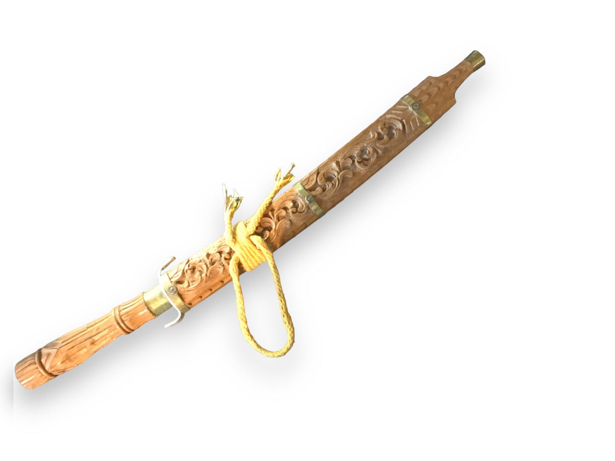 Imperial Thai Dha Sword with Hand Carved Floral Teak Handle & Sheath ...