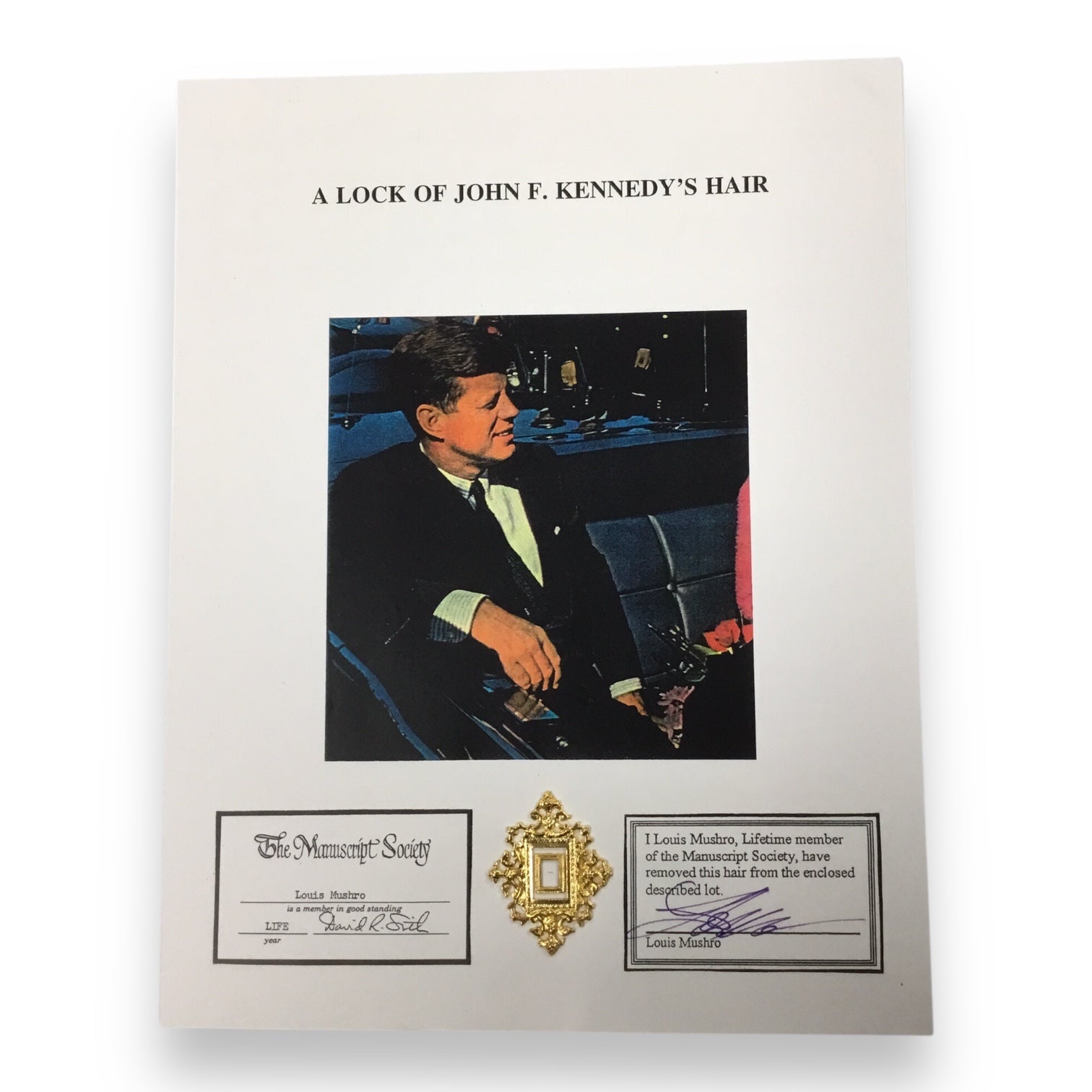 John F. Kennedy Hair Sample with Certificate of Authenticity ...