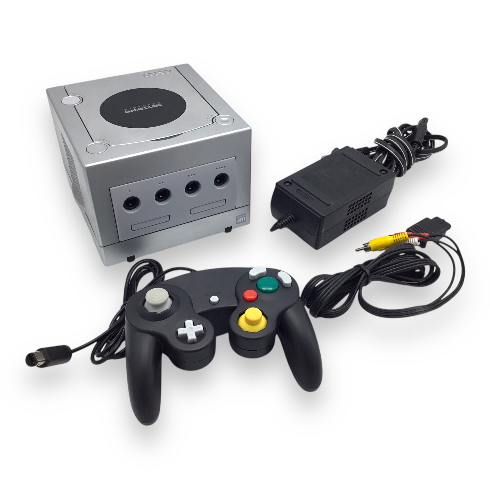 Nintendo GameCube Silver Console DOL-001 w/ Black Controller & Cables ...